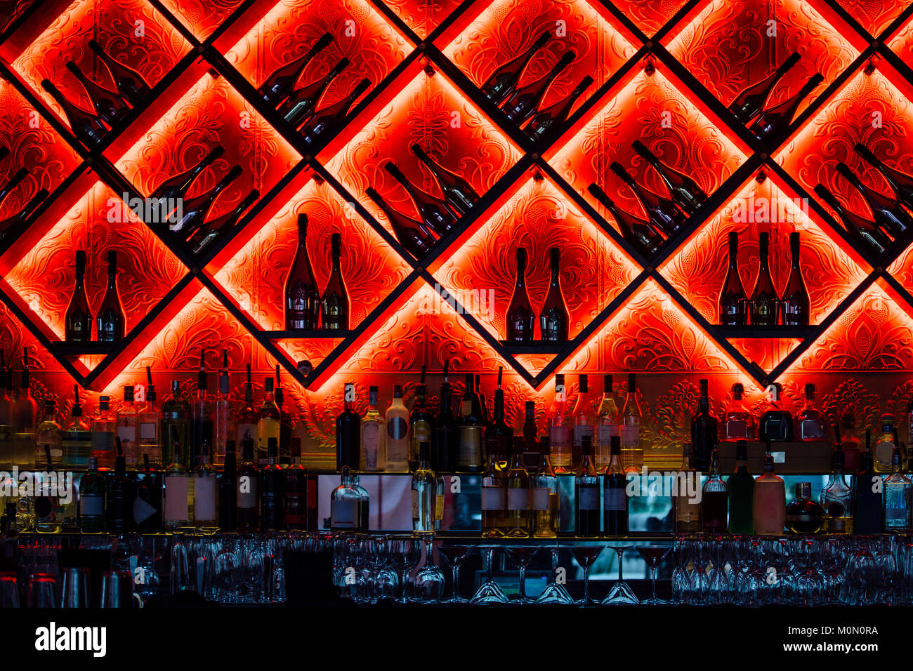 Interior shot of an alcoholic drinks bar in a nightclub Stock Photo - Alamy