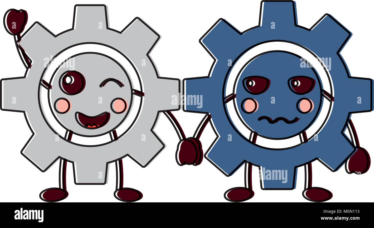 kawaii gears motion and mechanics cartoon Stock Vector Image & Art - Alamy