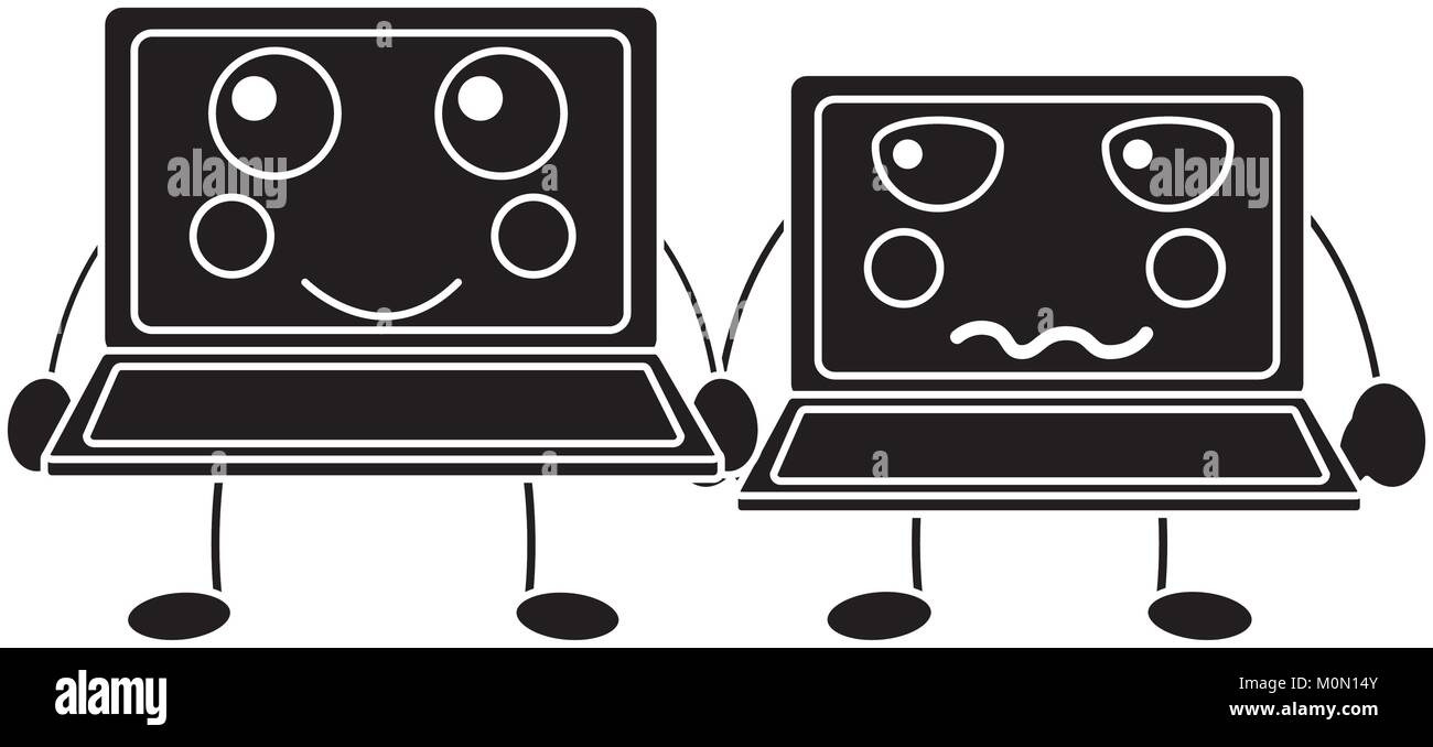 laptop computer pair cartoon kawaii character Stock Vector Image & Art ...