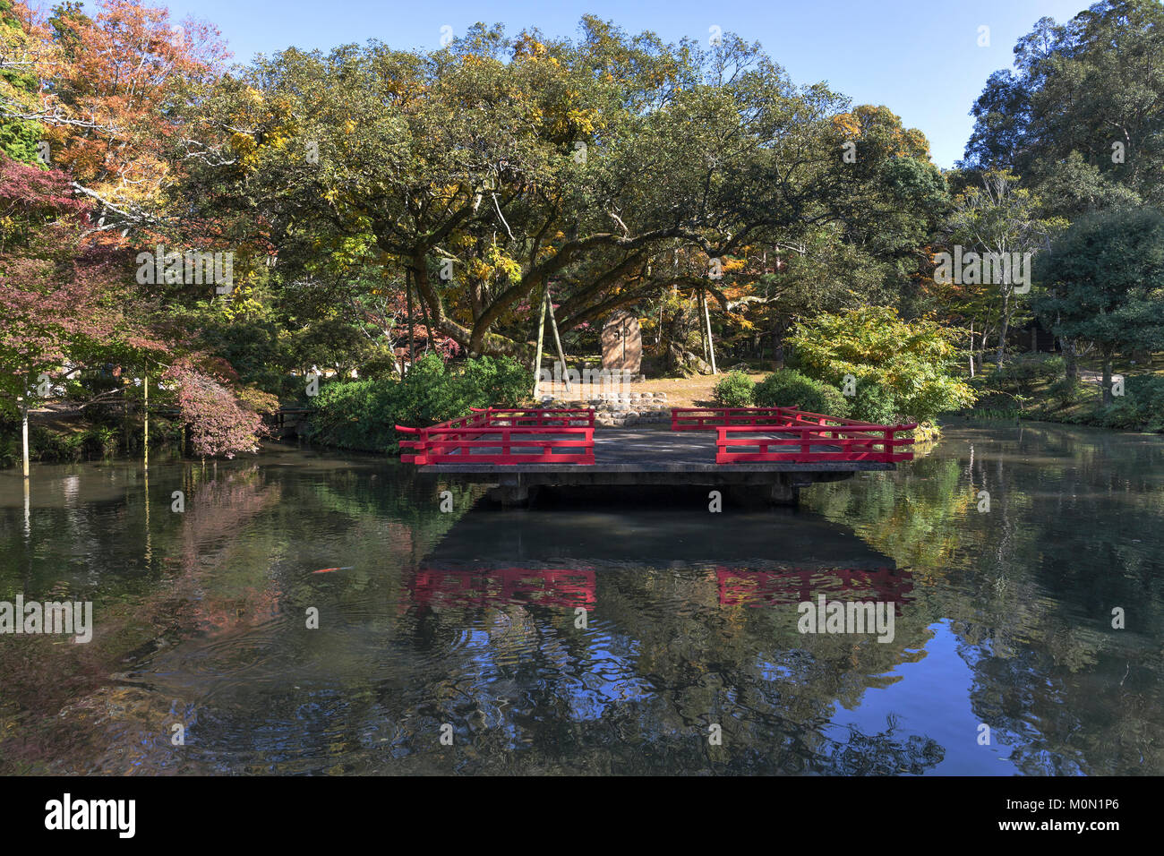 Nara, Japan, Nov. 10, 2017: A stage/platform with a small shrine under ...