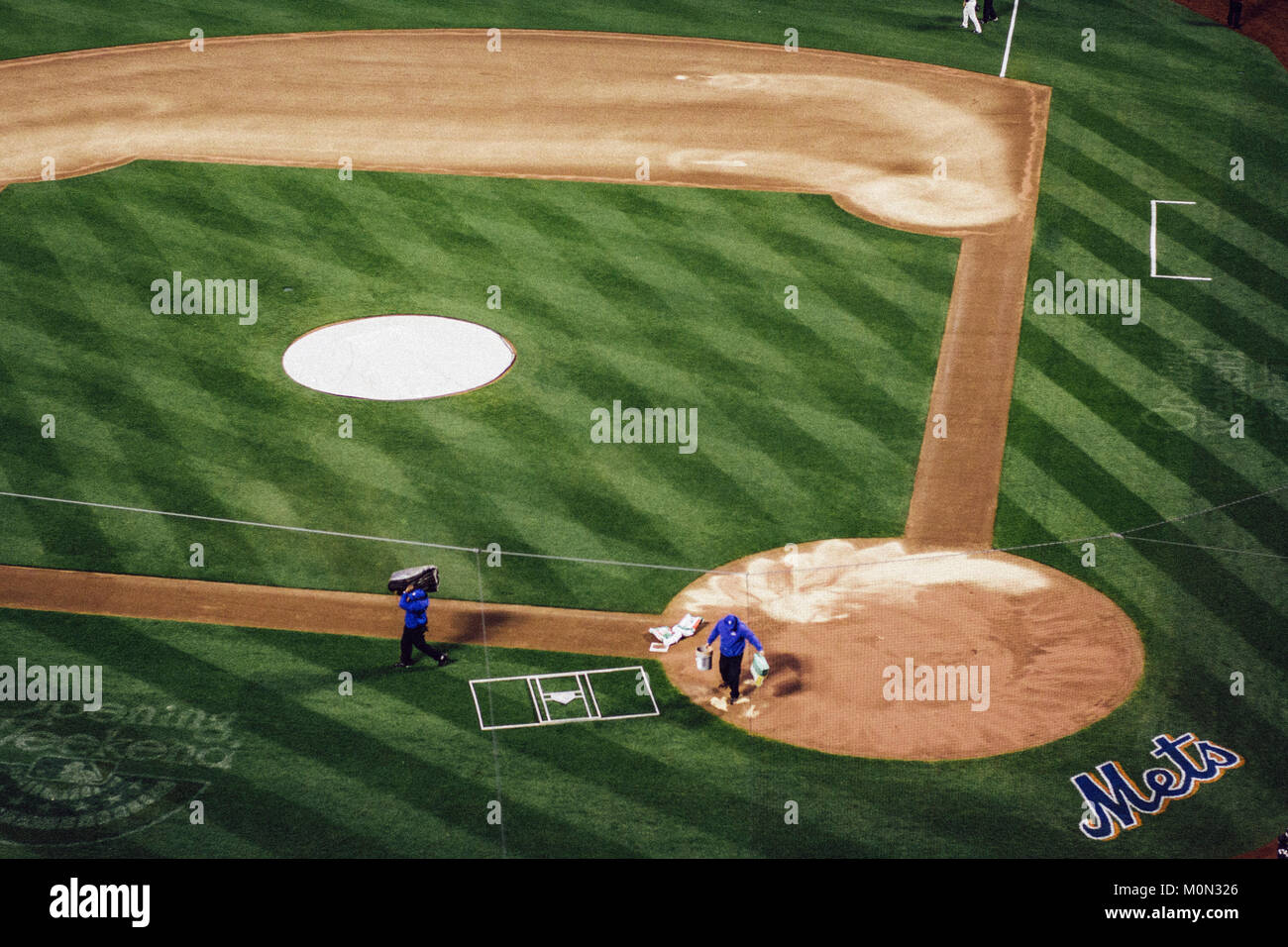 Staff are removing things from the baseball pits at the New York-based ...