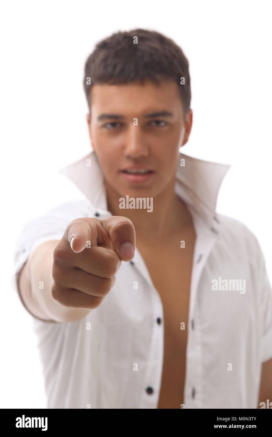 handsome man pointing his finger forward Stock Photo - Alamy