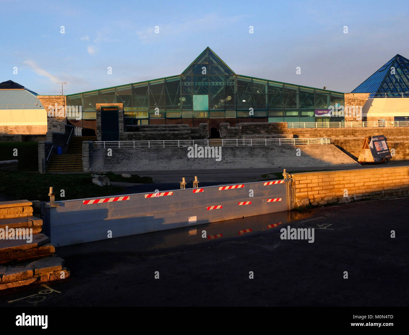 Flood gate in position behind the Pyramid Centre, Southsea, Portsmouth ...