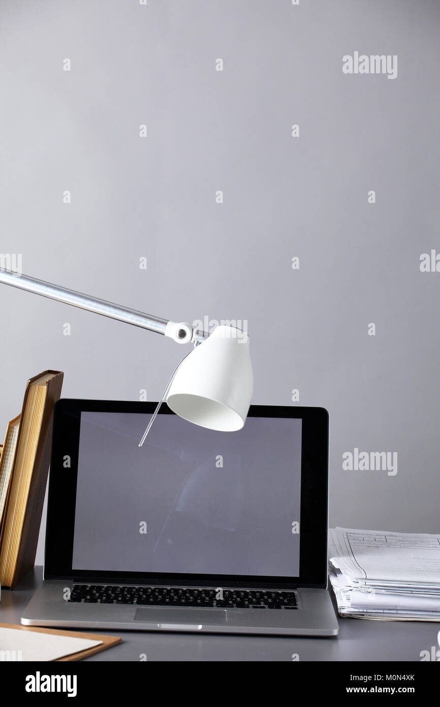 Workspace with computer and documents in office Stock Photo - Alamy