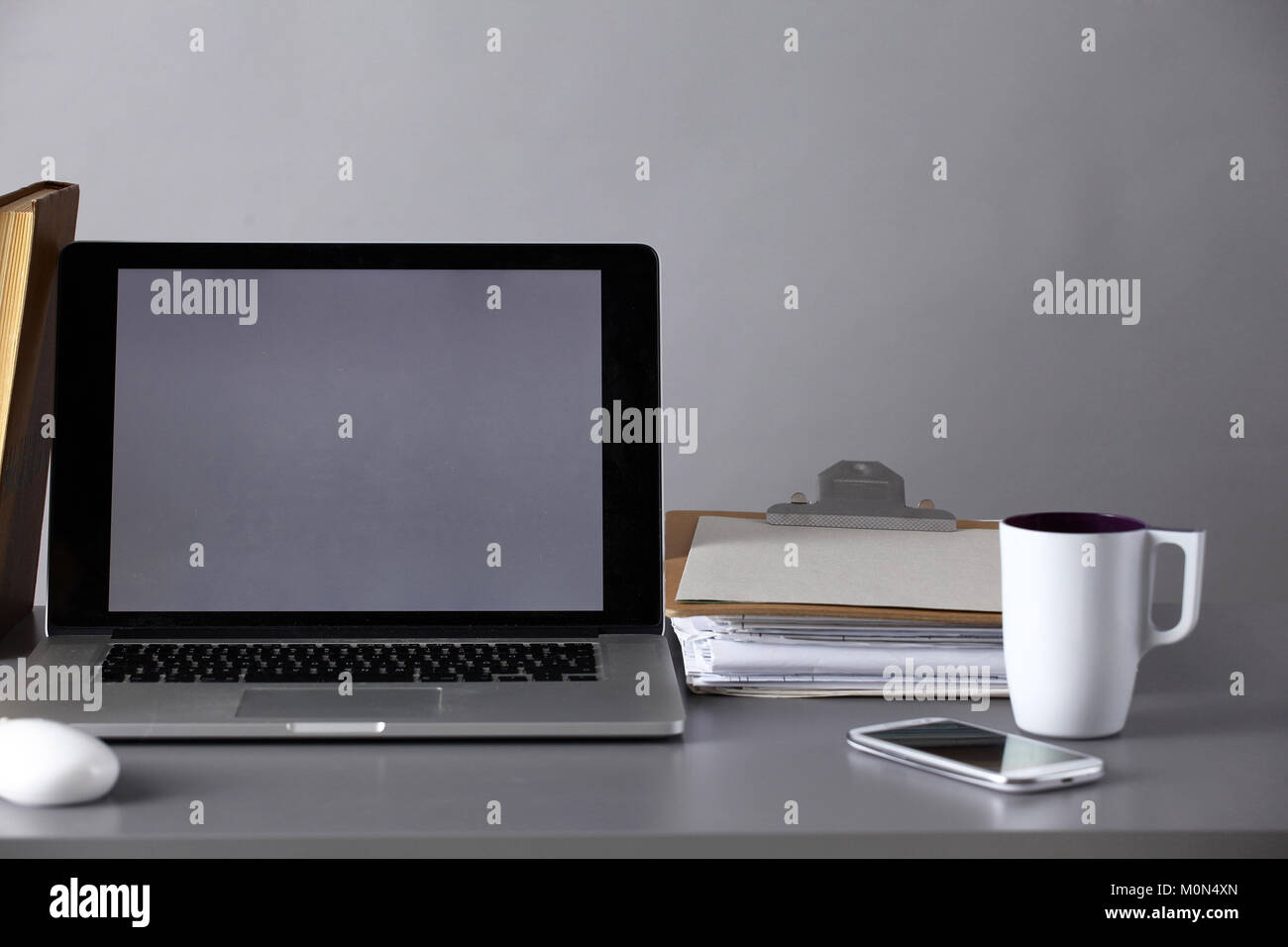 Workspace with computer and documents in office Stock Photo - Alamy