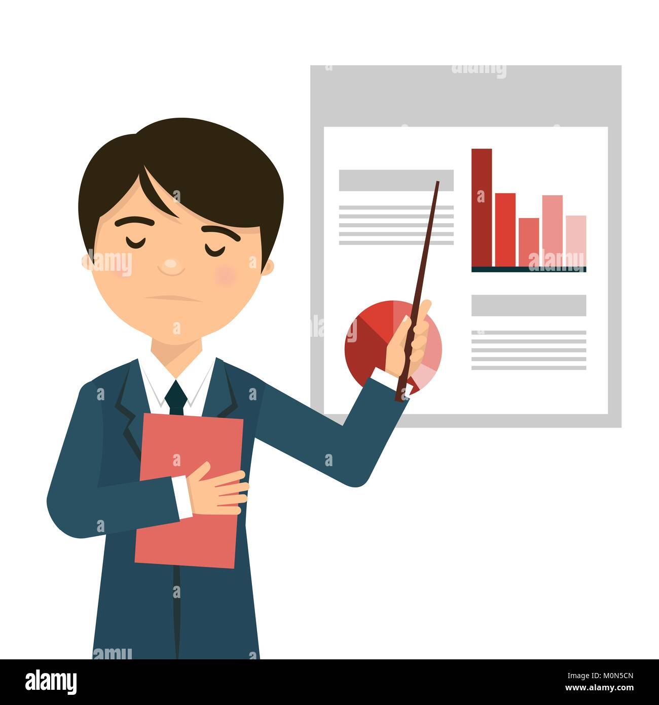 Worried businessman in a business presentation with negative statistics ...