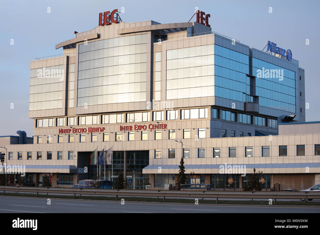 Sofia, Bulgaria - March 6, 2016: Building of Inter Expo Center in a springtime evening. Opened ...