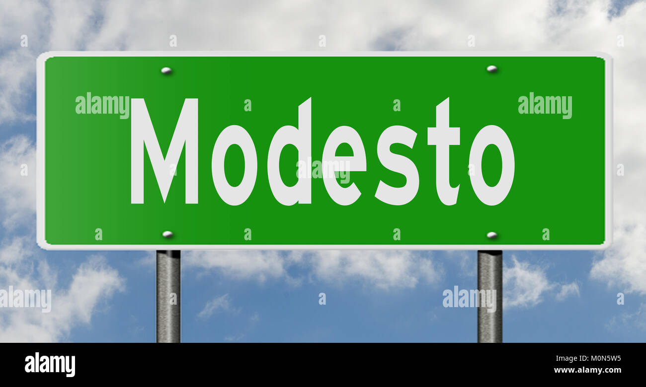Green highway sign for Modesto California Stock Photo - Alamy