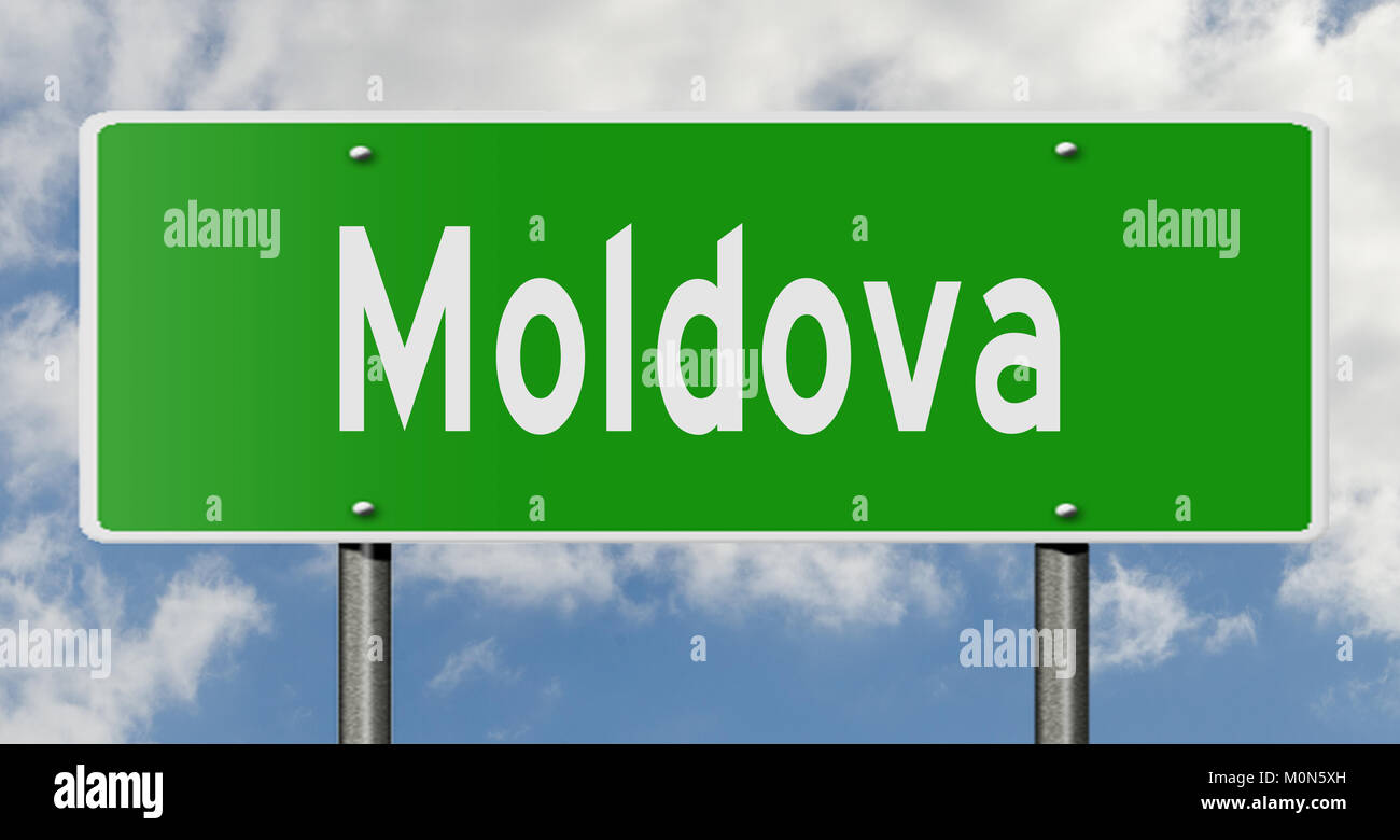 Green highway sign for Moldova Stock Photo - Alamy