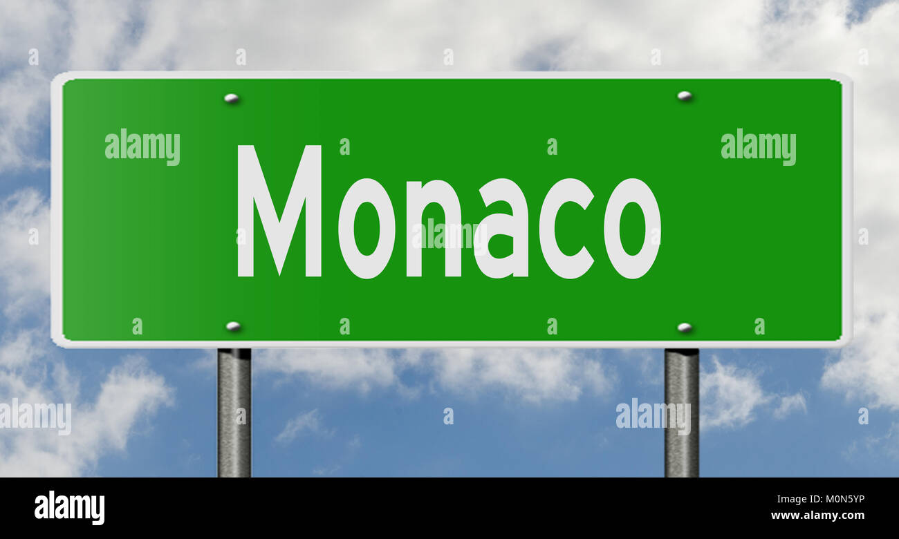 Green highway sign for Monaco Stock Photo - Alamy