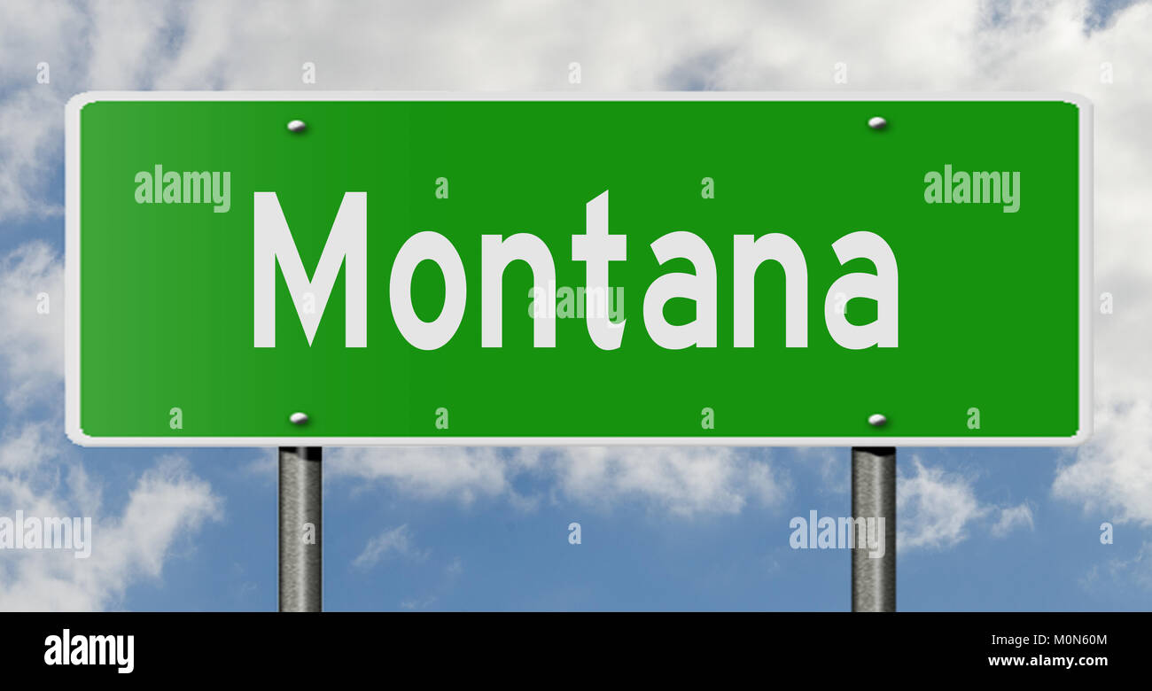 Green highway sign for Montana Stock Photo - Alamy