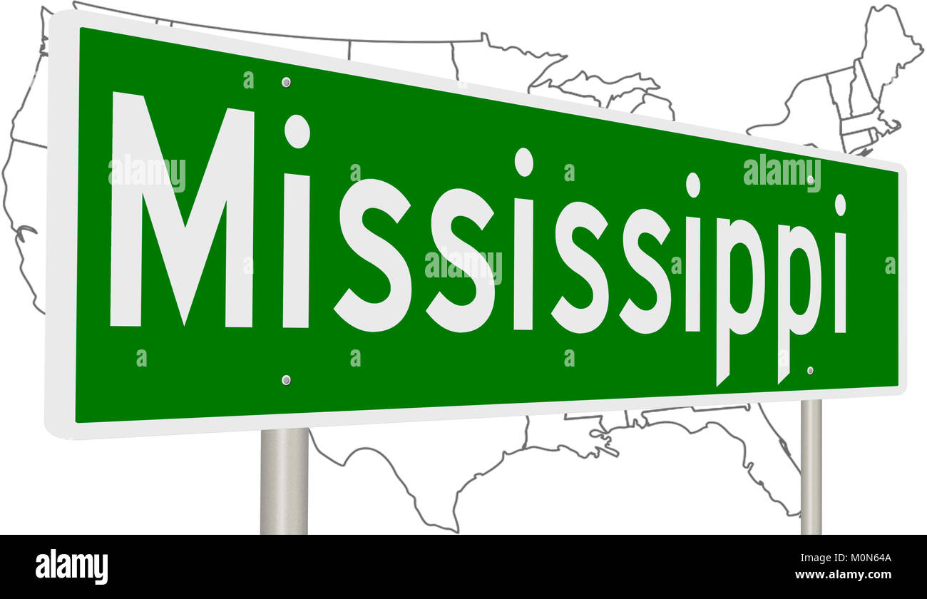 A 3d rendering of a green highway sign for Mississippi Stock Photo - Alamy