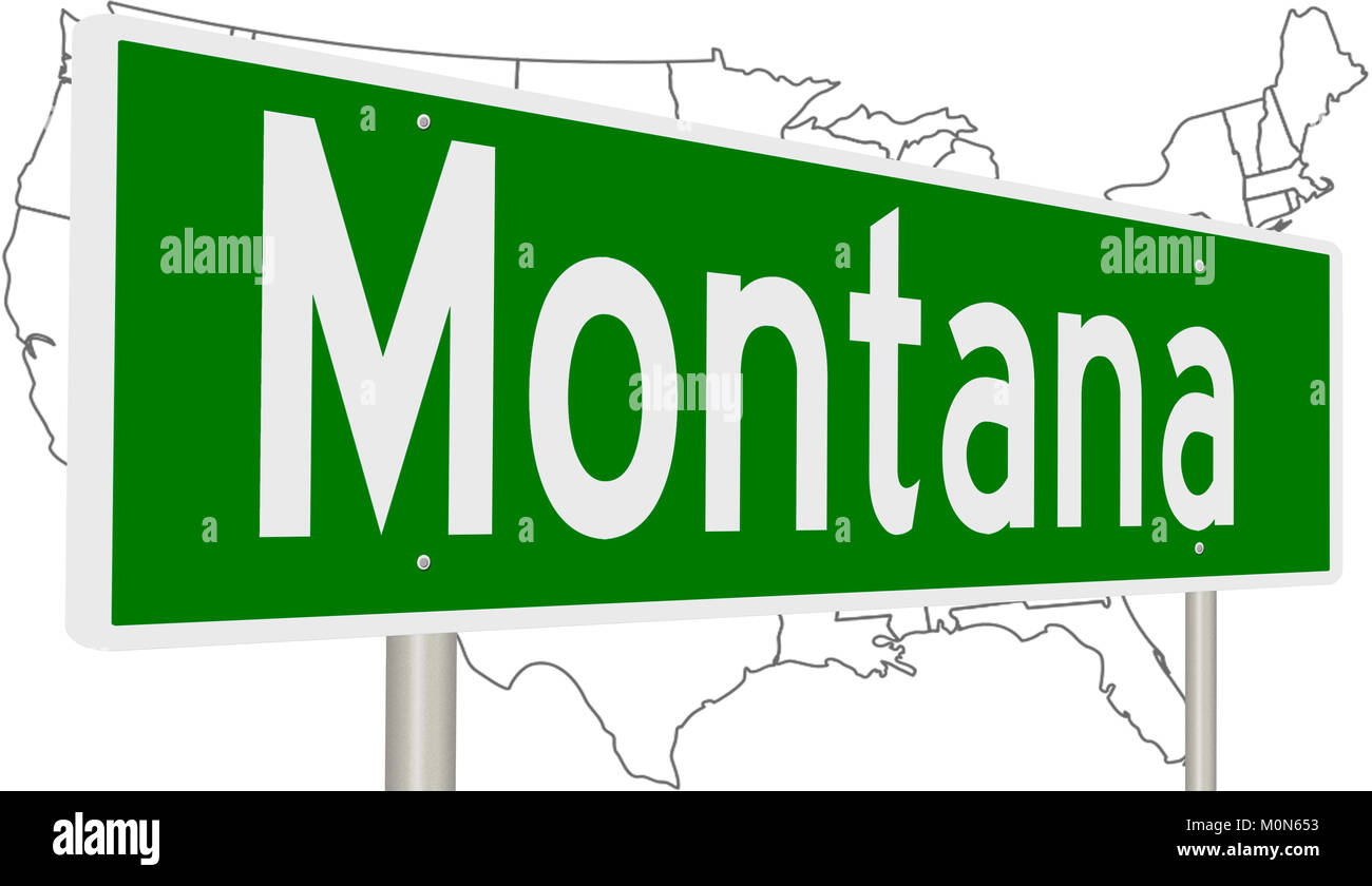 A 3d rendering of a green highway sign for Montana Stock Photo - Alamy