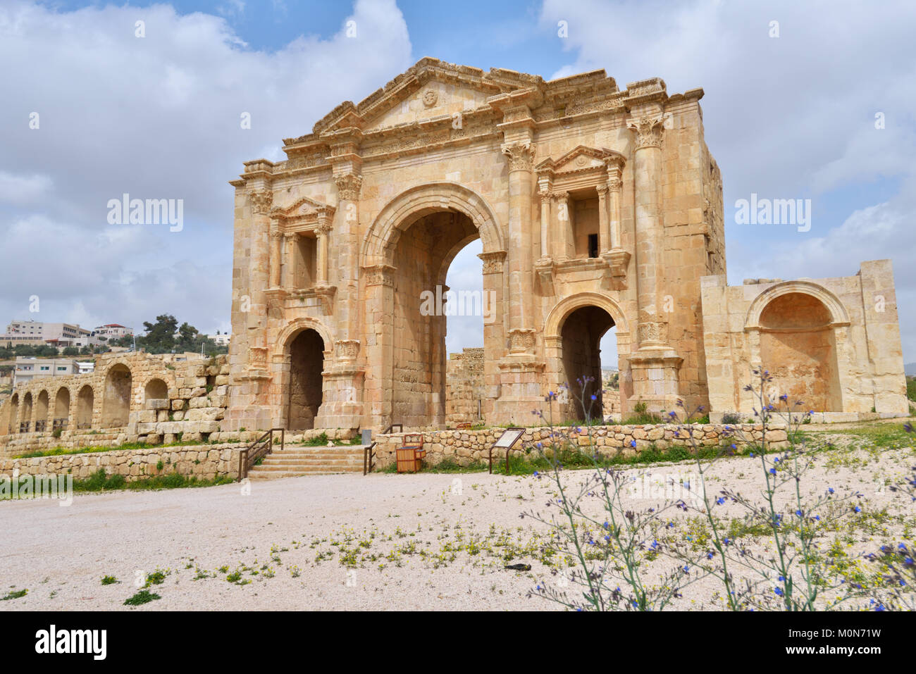 Jerash, Jordan - March 18, 2014: Hadrian's arch in the ancient city of ...