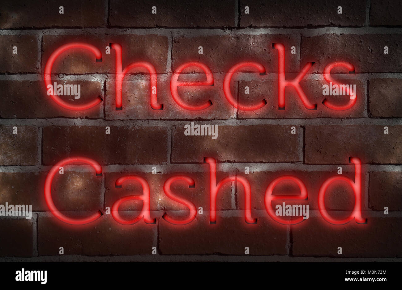 Neon sign for checks cashed Stock Photo - Alamy