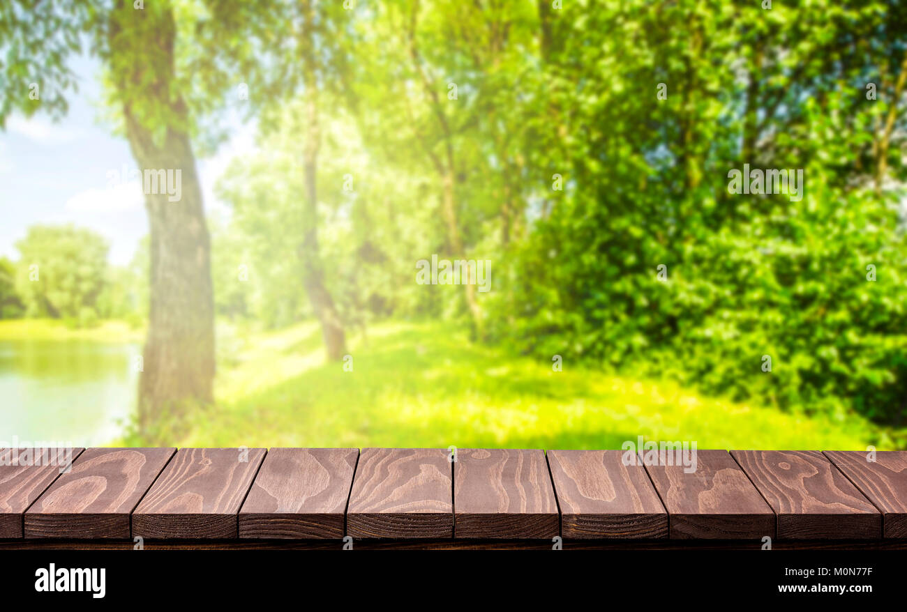 Empty wooden table with beautiful landscape background Stock Photo - Alamy