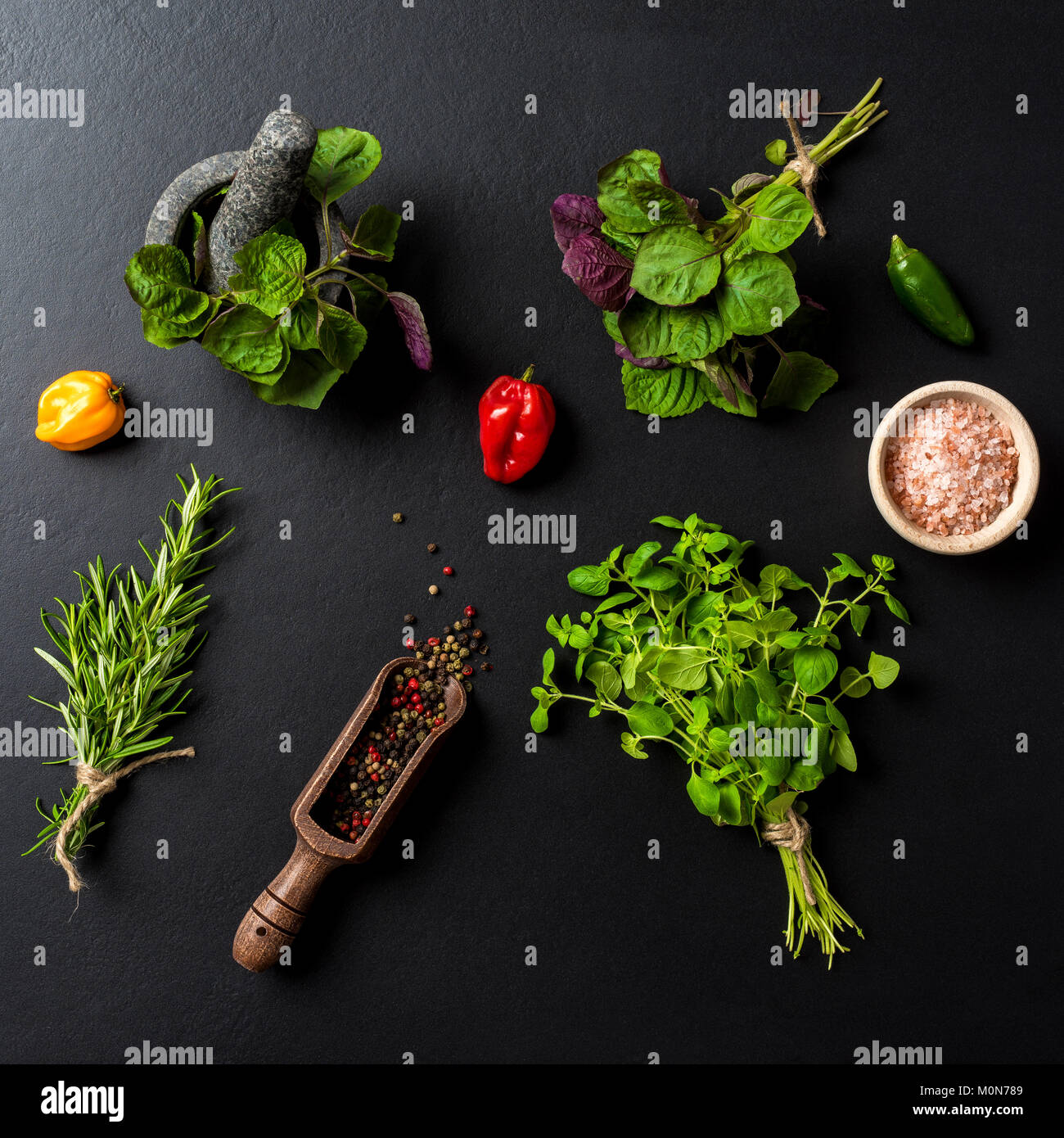 Mix of fresh herbs and spices Stock Photo - Alamy