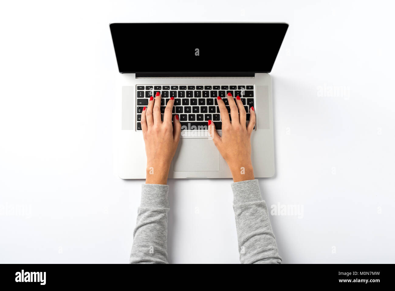 Female hands working on modern laptop. Office desktop Stock Photo - Alamy