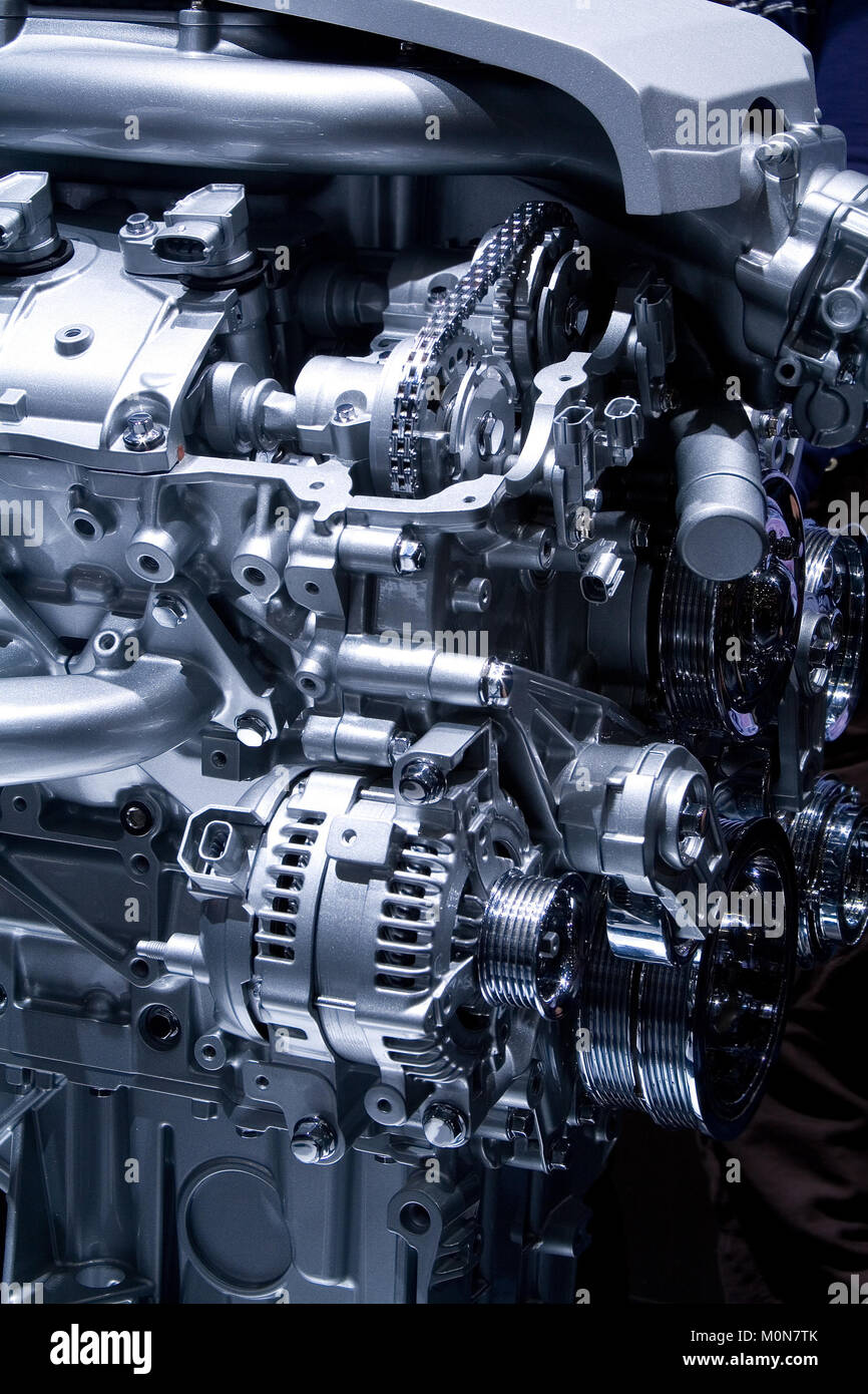 Car engine part - Close up image of an internal combustion engine ...