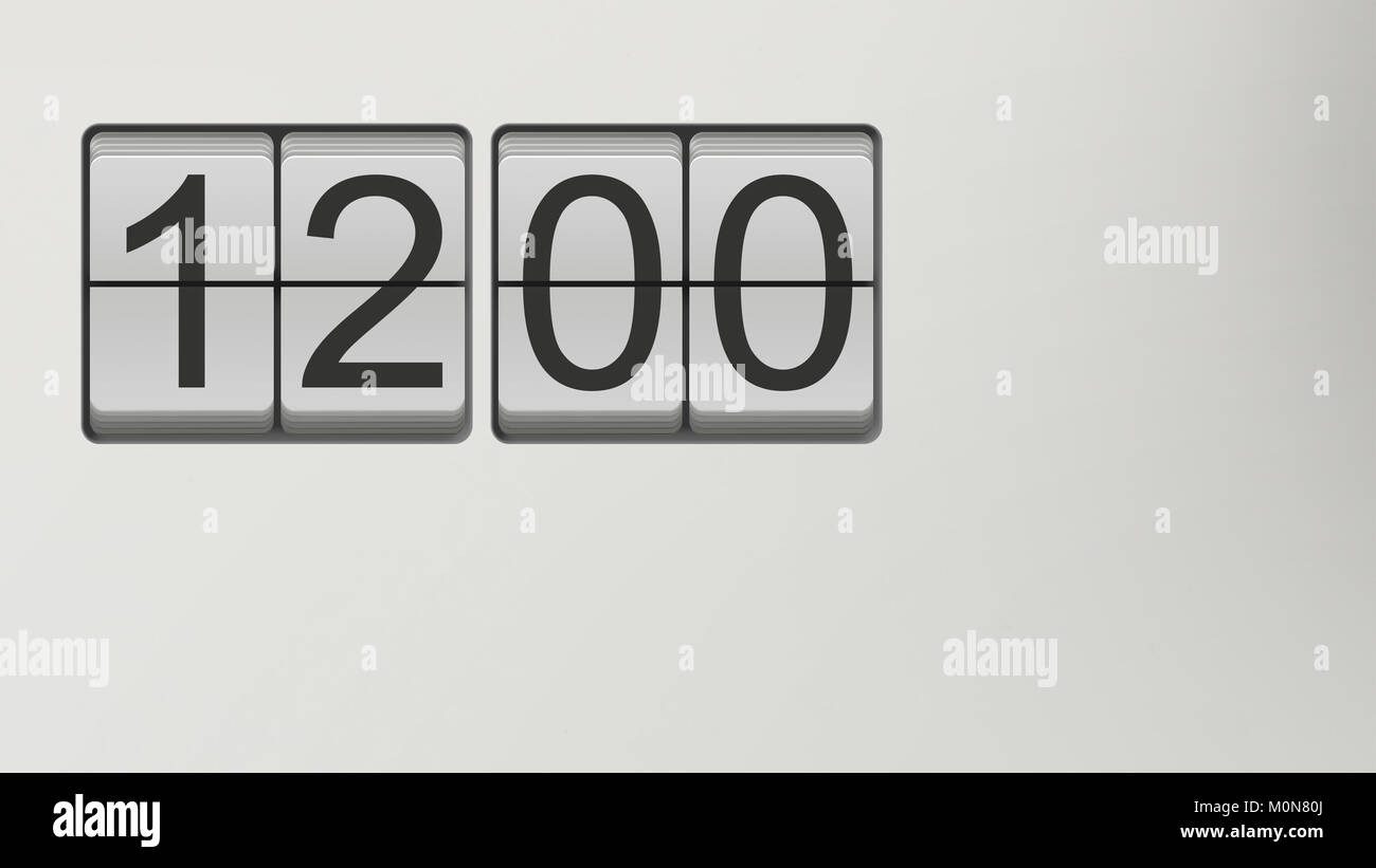 Vintage flip clock watch face with black numbers on white background ...