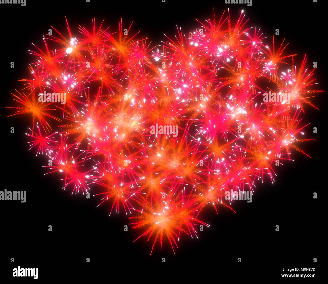Valentines Day red Fireworks heart shape over black Stock Photo - Alamy