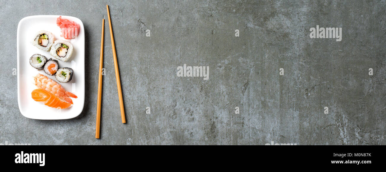 Set of Japanese sushi. Top view Stock Photo - Alamy