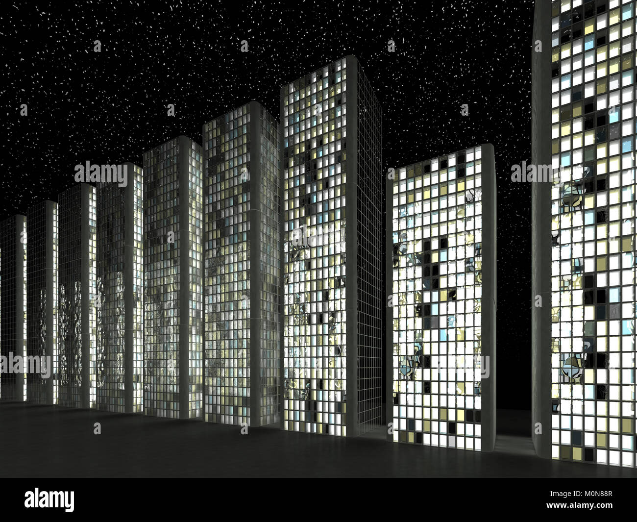 Downtown at night: Abstract skyscrapers and starry sky Stock Photo - Alamy