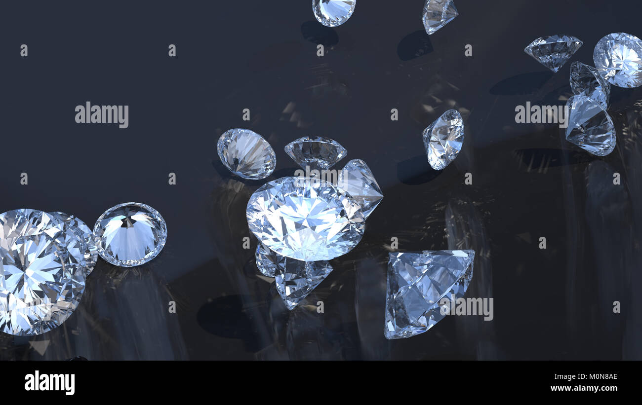 Precious gems: group of diamonds rolling over with reflection Stock ...