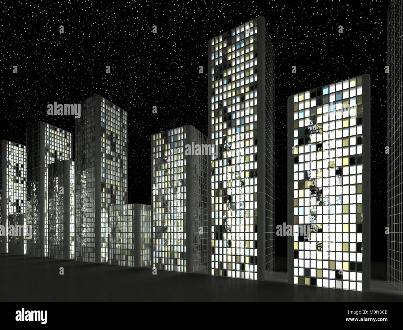 City: Abstract skyscrapers and starry sky at night Stock Photo - Alamy