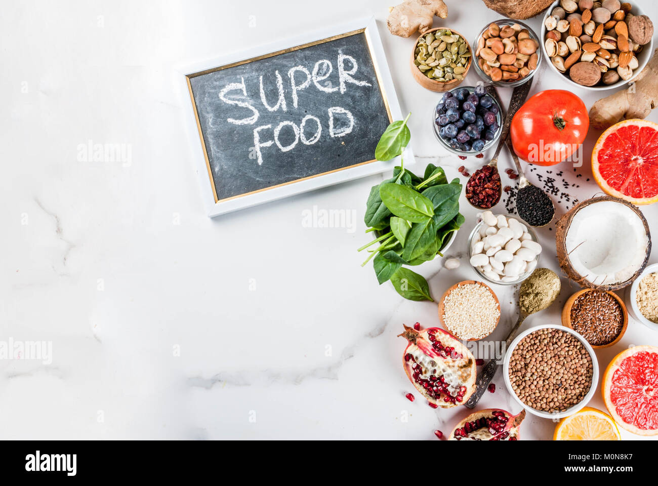 Set of organic healthy diet food, superfoods - beans, legumes, nuts ...