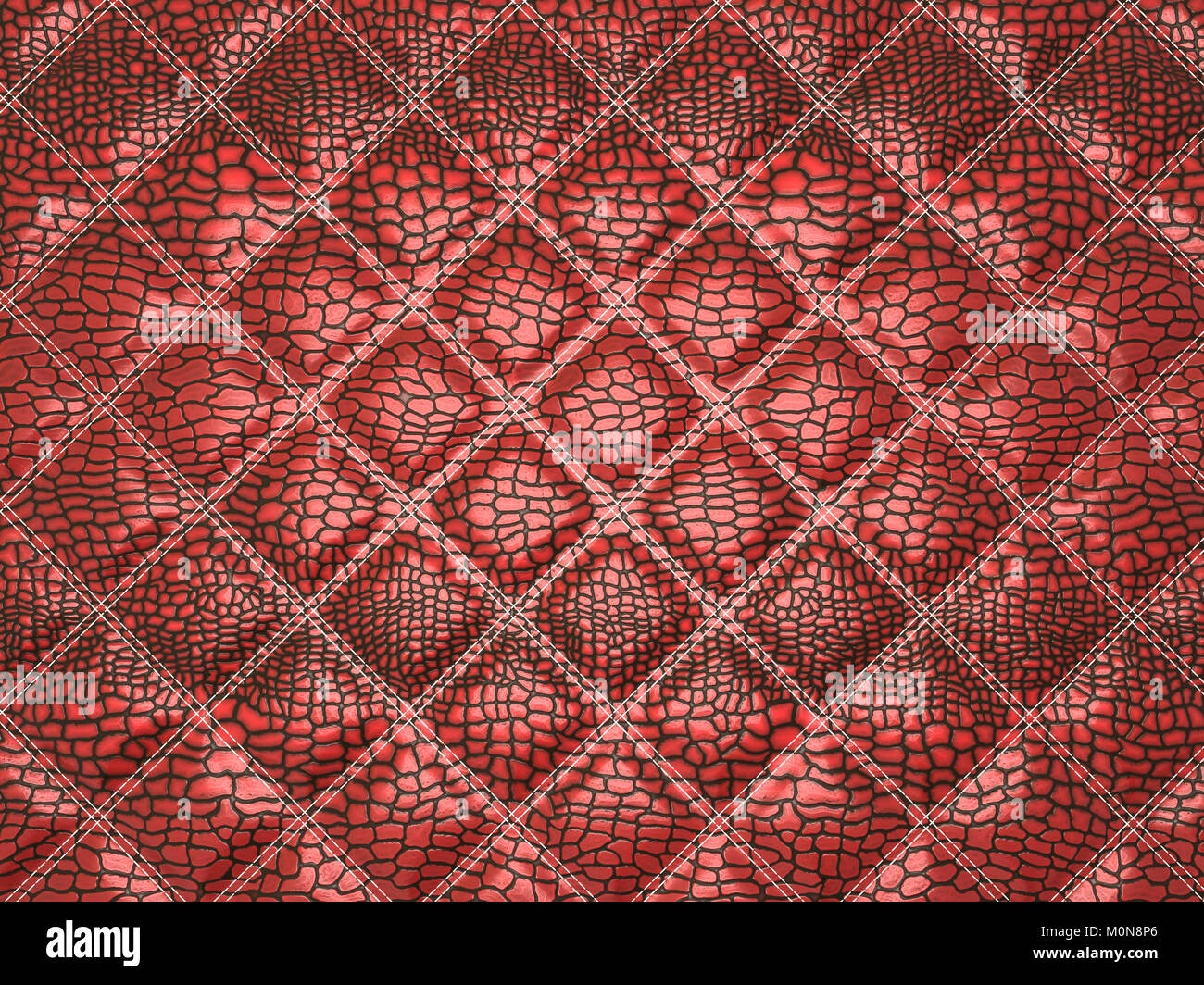 Red Alligator skin with stitched rectangles. Useful as texture or ...