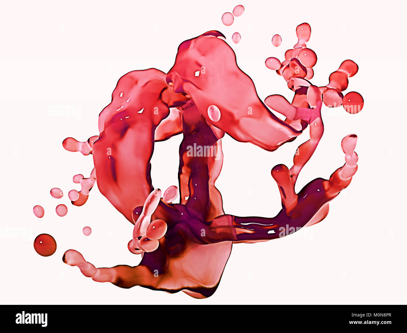 Splash of red colorful liquid with droplets isolated over white ...