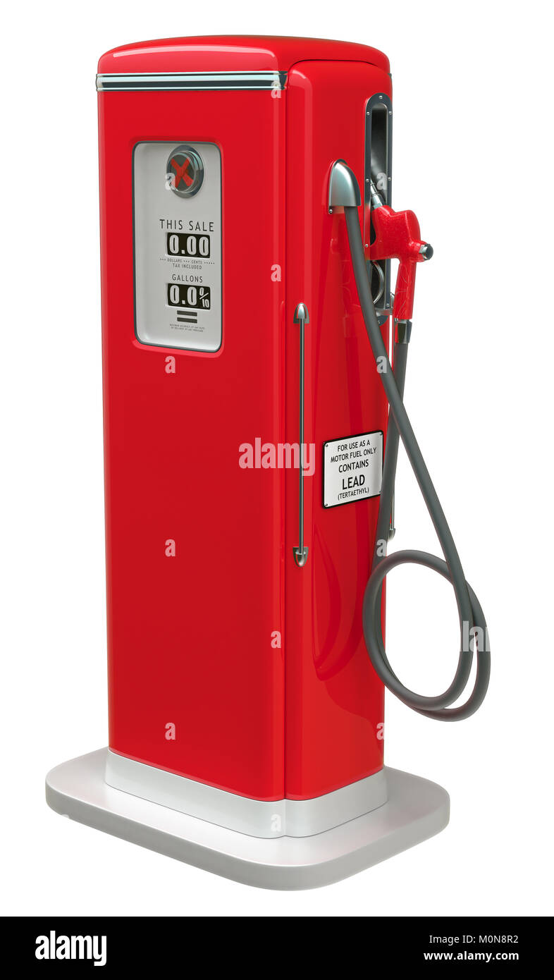 Vintage Red fuel pump isolated over white background. Side view Stock ...