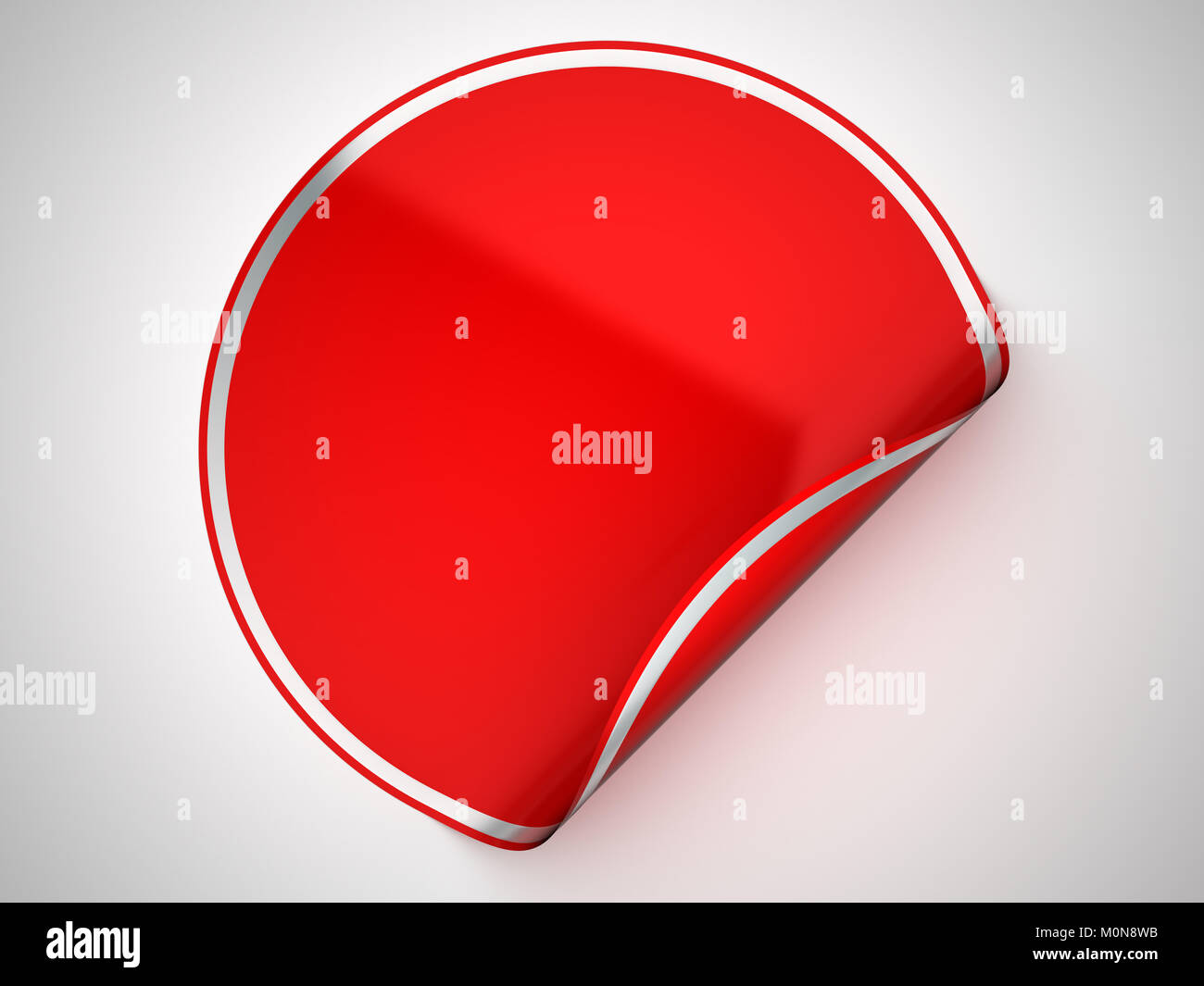 Red round sticker or label over grey spot light background Stock Photo ...