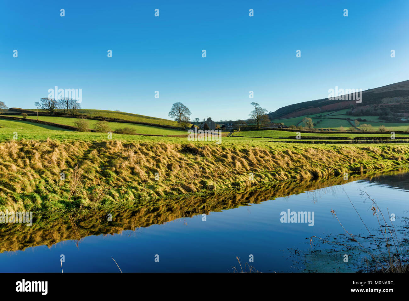 An oblique view of the Lancaster canal with Farleton Fell in the ...