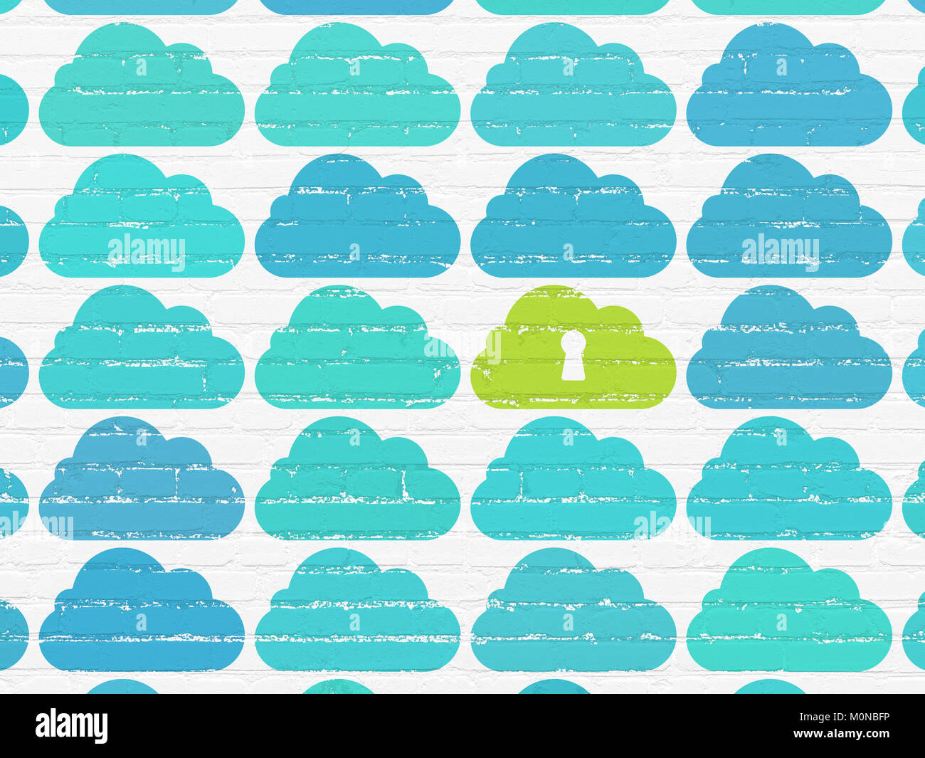 Cloud technology concept: cloud with keyhole icon on wall background ...