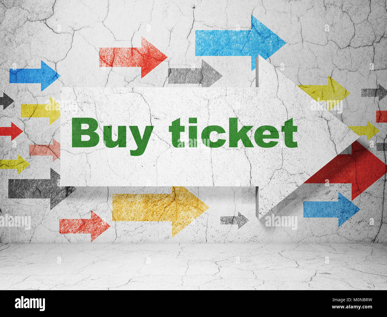 Vacation concept: arrow with Buy Ticket on grunge wall background Stock ...