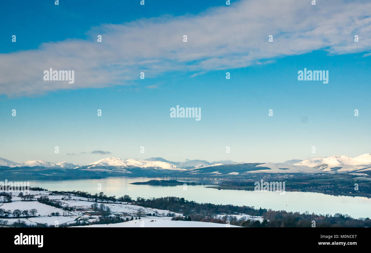 Winter scene of Clyde River to Gare Loch from hill above Langbank, with ...