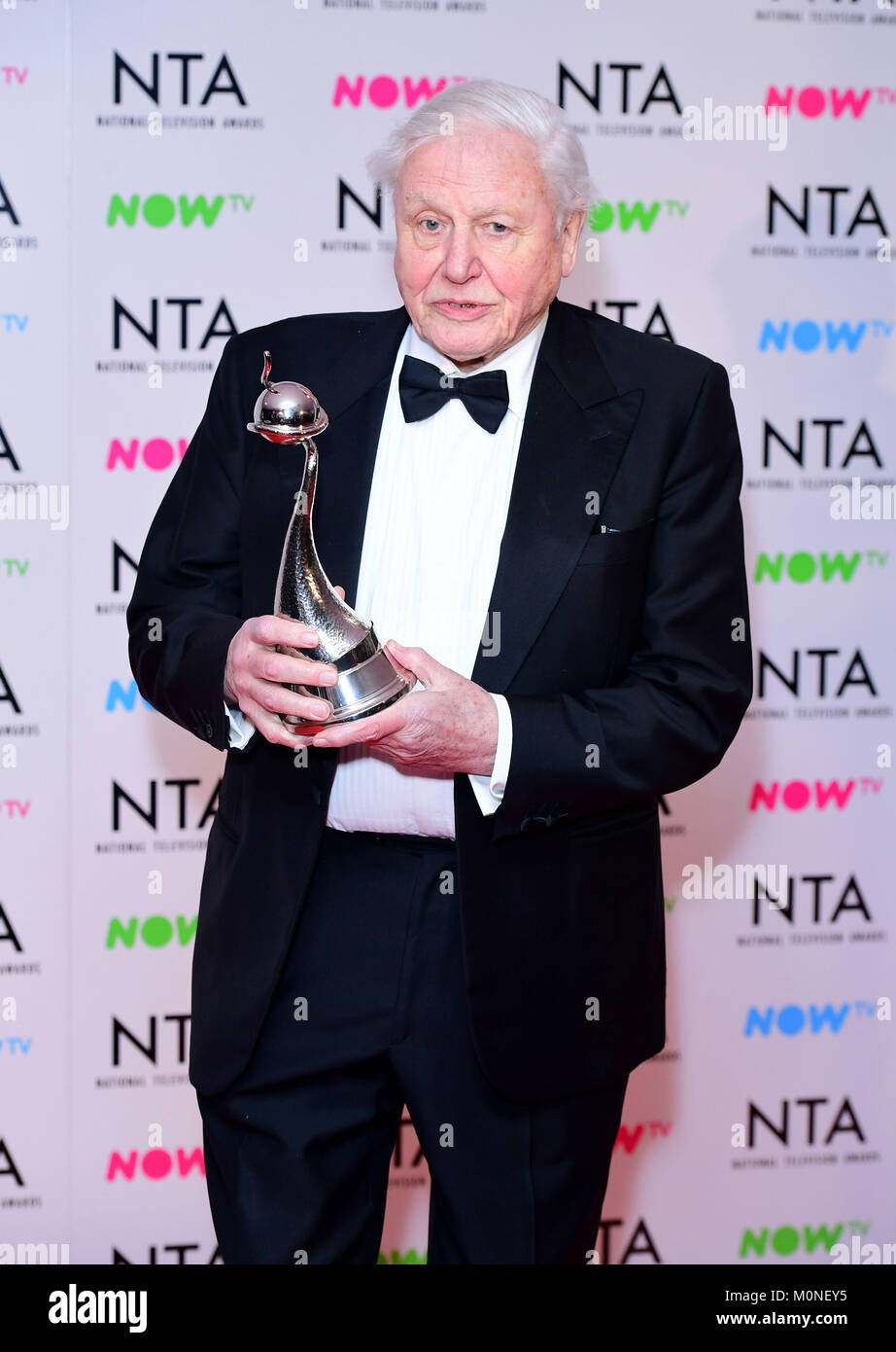 Sir David Attenborough in the press room with the Impact award at the National Television Awards ...