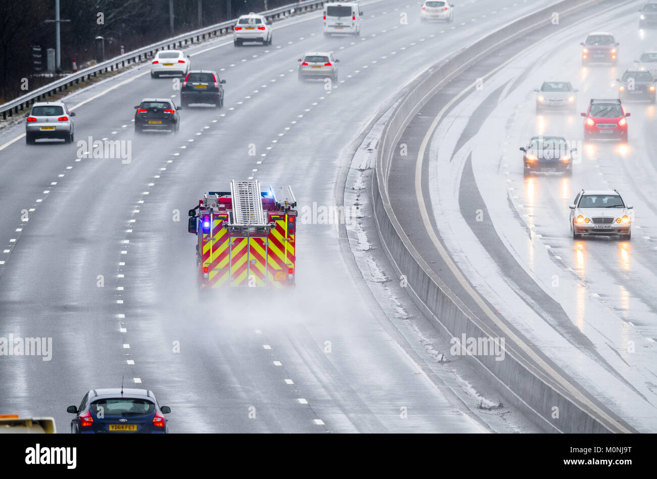Snow, rain and spray on the M1 motorway leads to hazardous driving ...