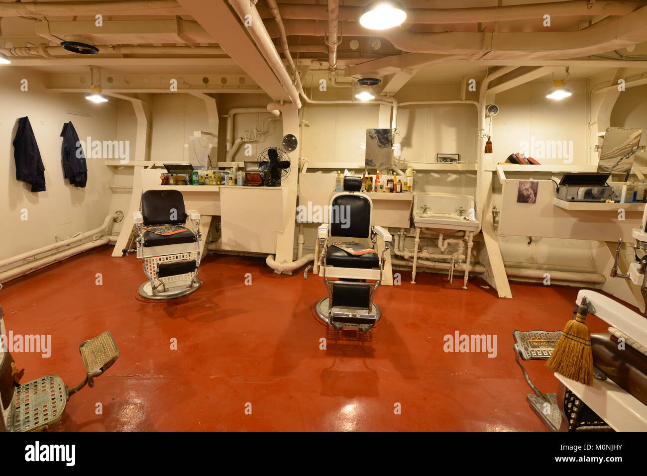 The sailors barber shop on the Battleship Alabama Stock Photo - Alamy