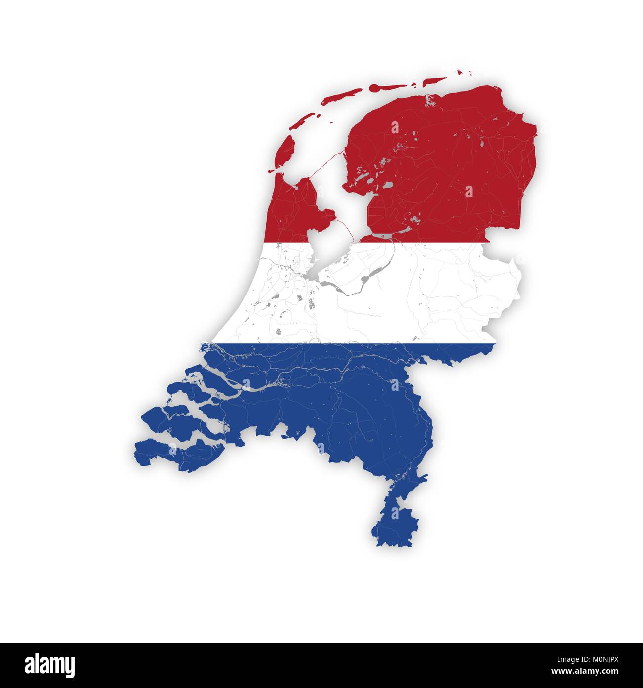 Map of Netherlands with rivers and lakes in colors of the national ...