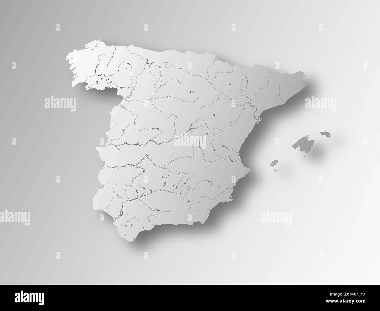 Map of Spain with paper cut effect. Rivers are shown Stock Vector Image ...
