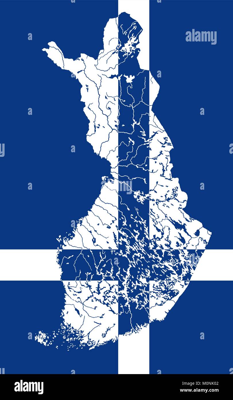 Map of Finland in colors of the Finnish flag. Colors of flag are proper ...