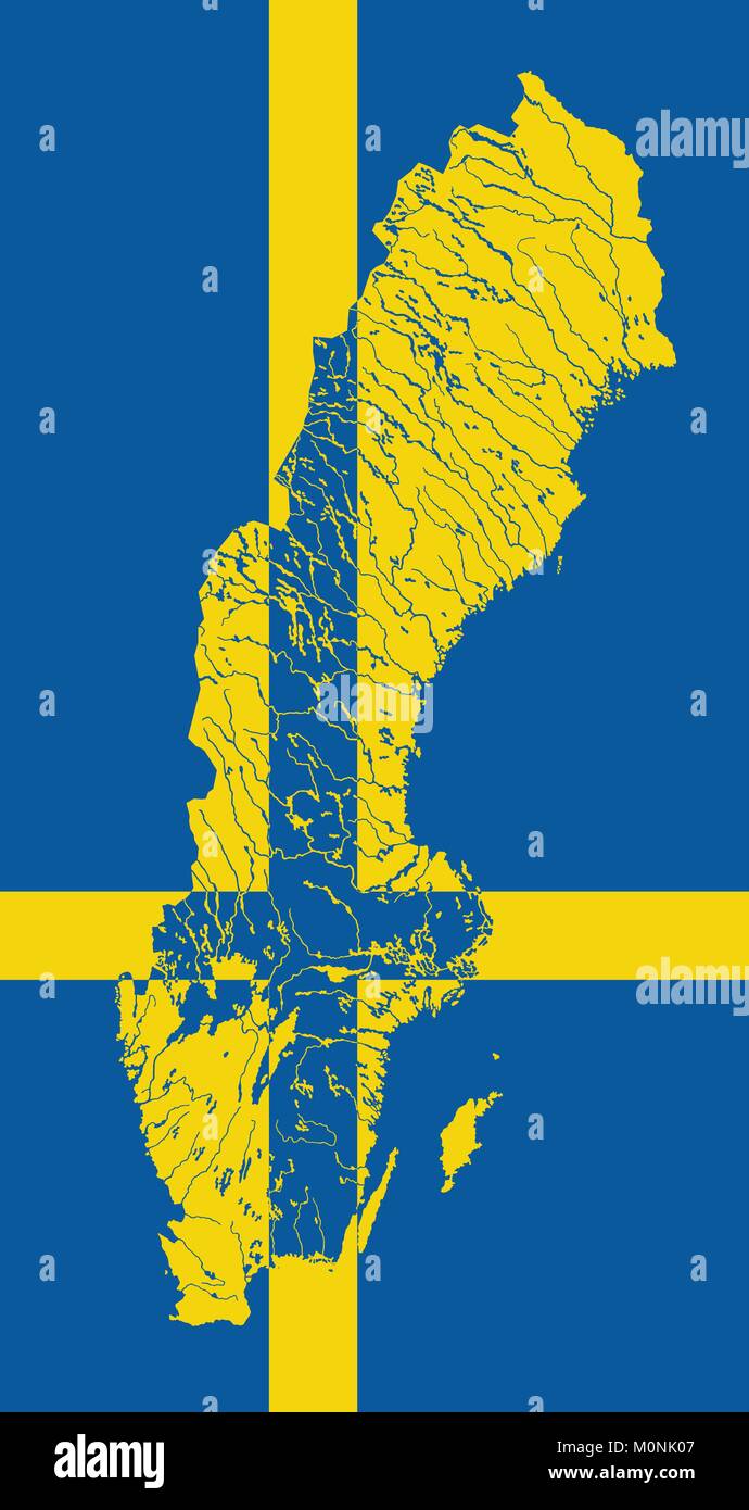 Map of Sweden in colors of the Swedish flag. Colors of flag are proper ...