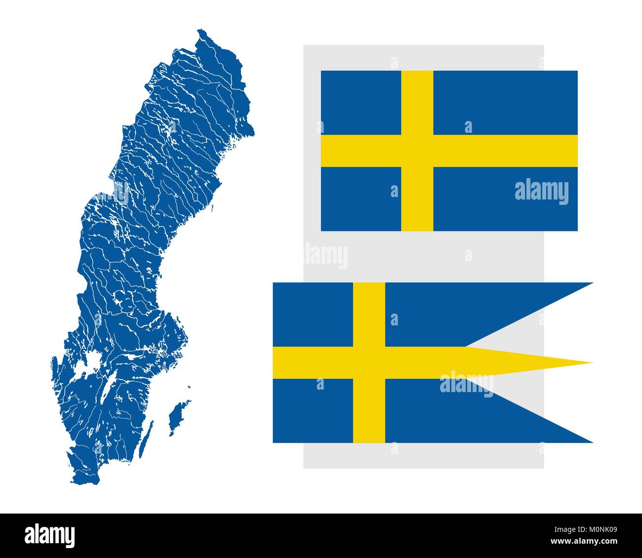 Very detailed map of Sweden in colors of the Swedish flag with lakes ...