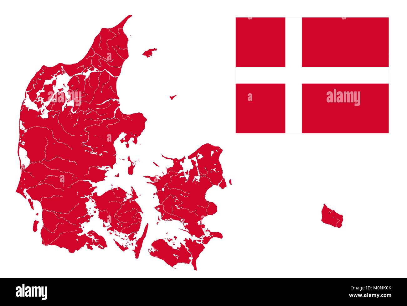 Civil and state flag of Denmark and very detailed outline map of ...