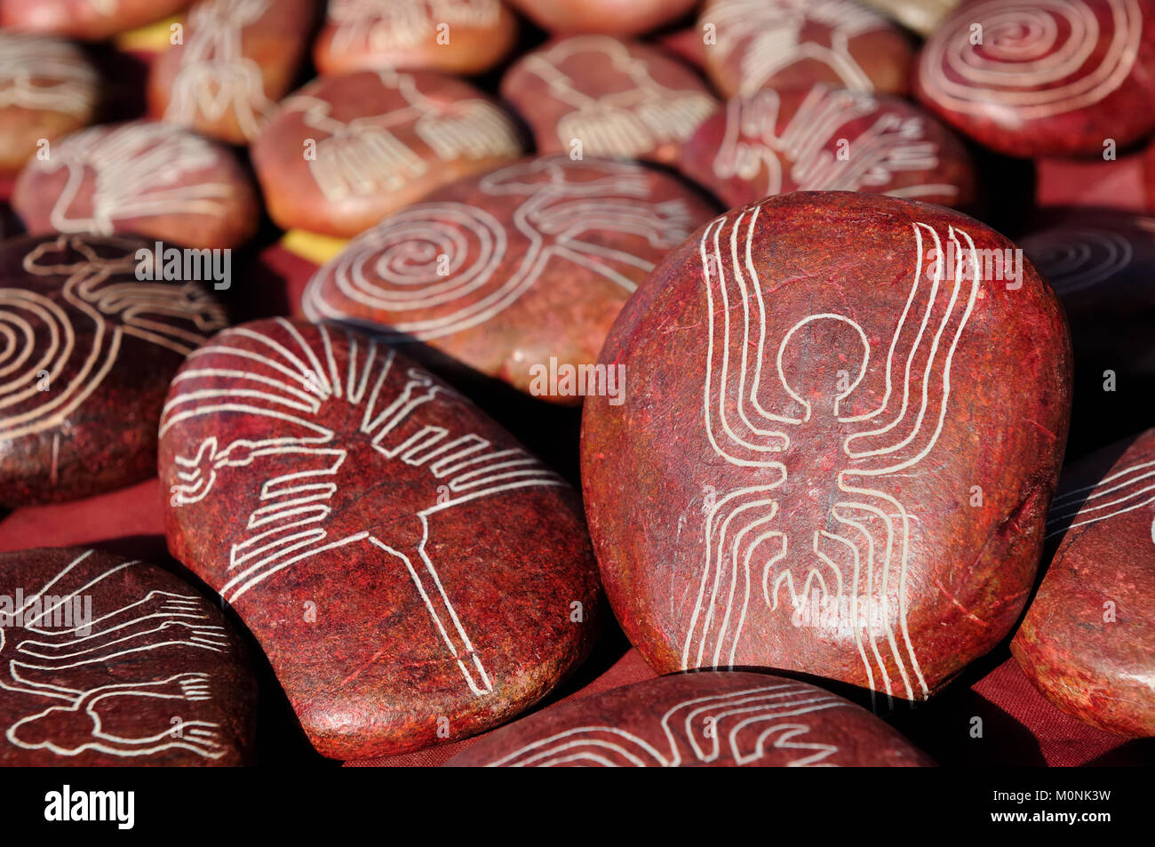 Southern America, Nazca Lines drawn on stones which are being sold in ...