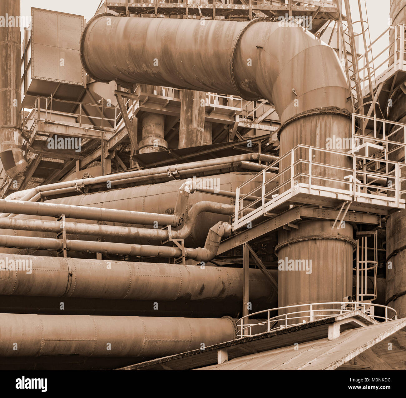 brown toned rusty industrial scenery with old corroded steel girders ...