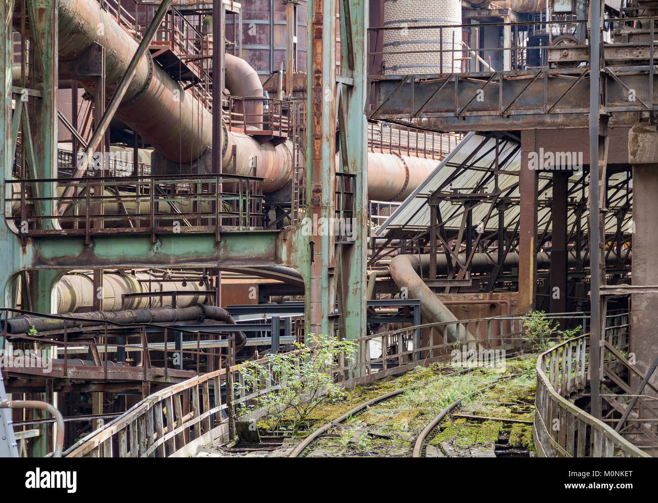 weathered rusty industrial scenery with old corroded steel girders and ...